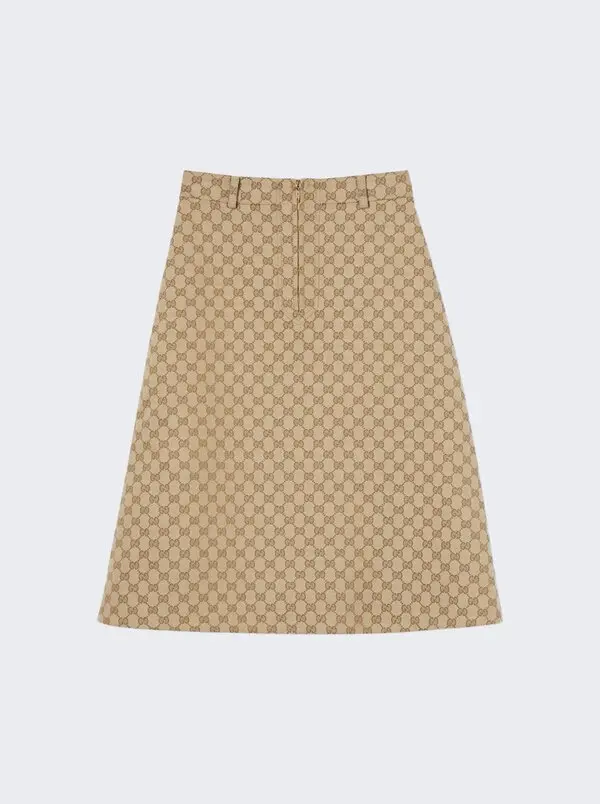Gucci Gg Cotton Canvas A-line Skirt - Sand