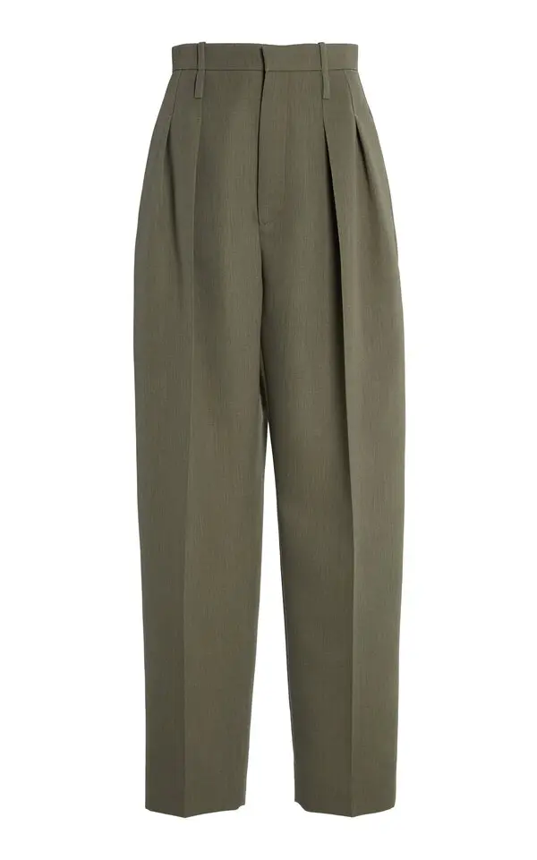 Bottega Veneta Wool Melange Toile Wide-leg Trousers - Olive