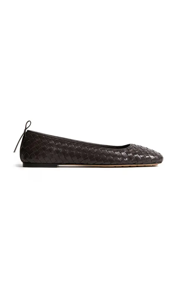 Bottega Veneta Intecciato Leather Ballerina Flats - Brown