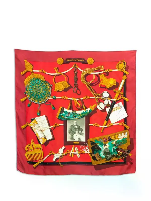 Hermès 1997 Printed Silk Scarf - Red