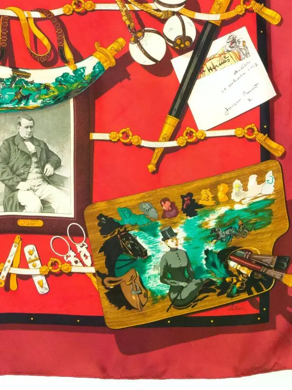 Hermès 1997 Printed Silk Scarf - Red