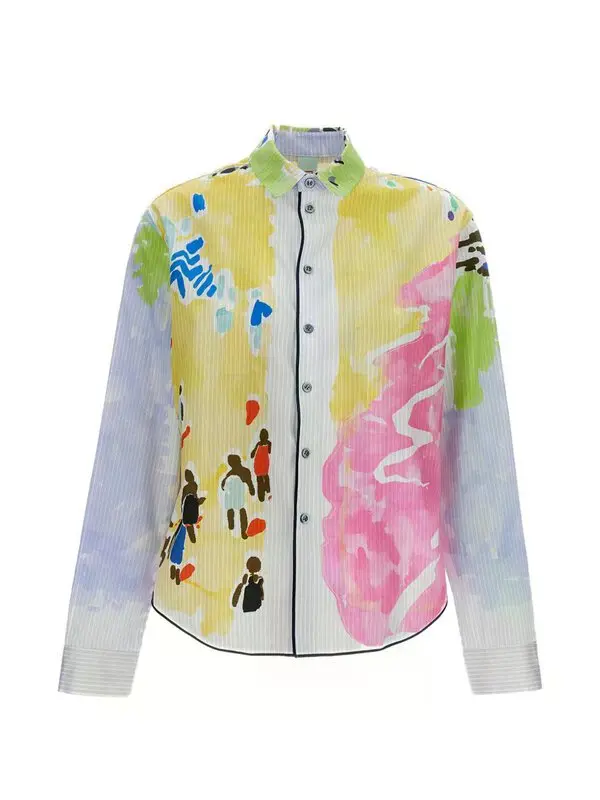ROHKA Graphic Print Double-pinstriped Shirt