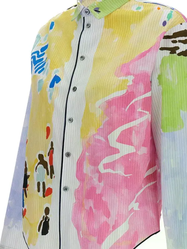 ROHKA Graphic Print Double-pinstriped Shirt