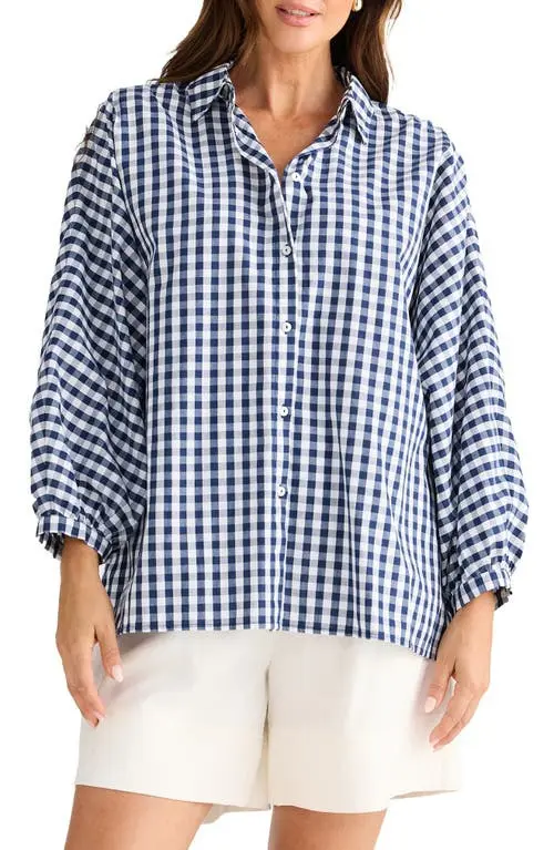 BRAVE+TRUE Gingham Balloon Sleeve Button-up Shirt