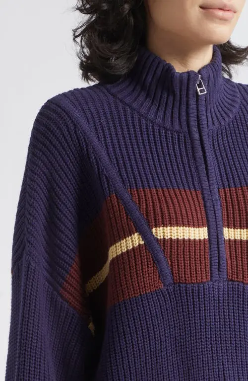 Staud Hampton Stripe Half Zip Crop Sweater - Twilight Stripe
