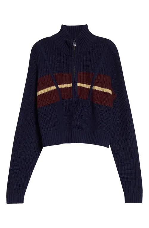 Staud Hampton Stripe Half Zip Crop Sweater - Twilight Stripe