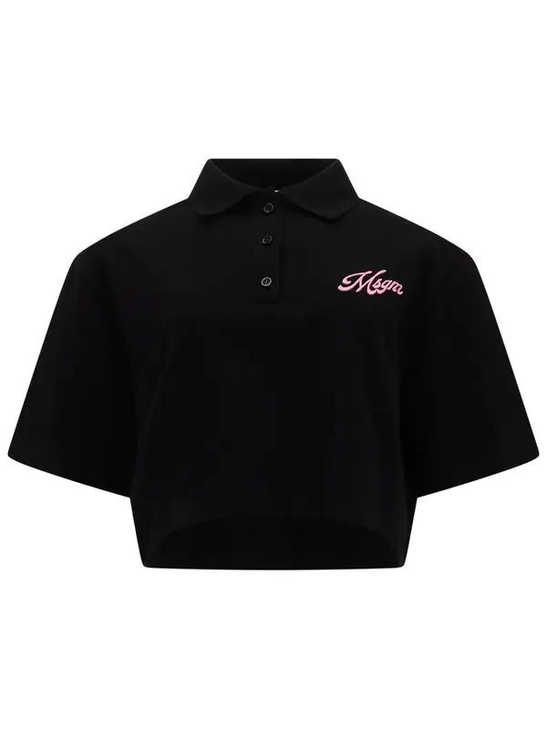 MSGM Polo Crop Top With Logo - Black