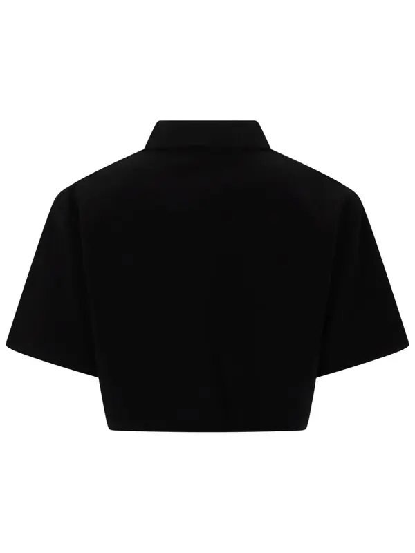 MSGM Polo Crop Top With Logo - Black