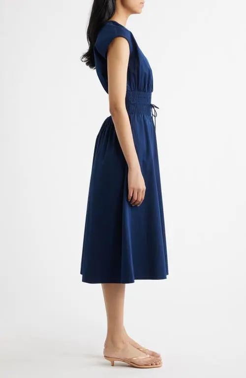 Spanx Smocked Waist V-neck Cotton Midi Dress