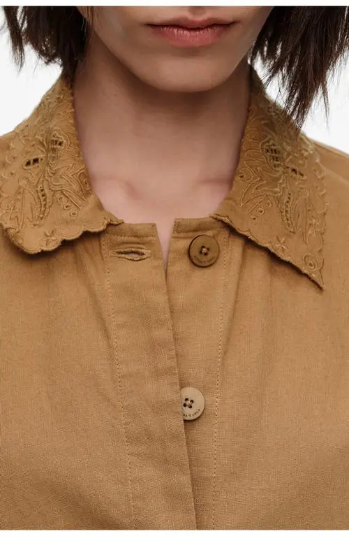 Bimba Y Lola Embroidered Cotton-linen Blend Jacket - Camel