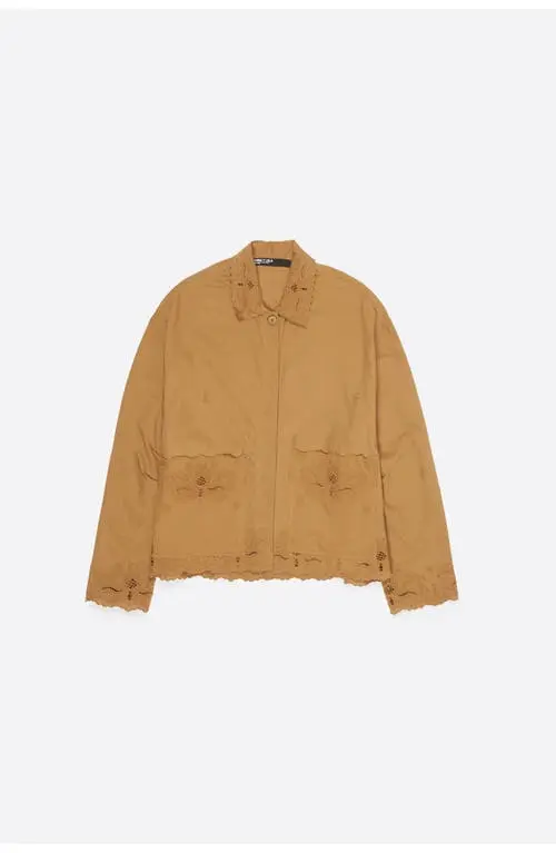 Bimba Y Lola Embroidered Cotton-linen Blend Jacket - Camel