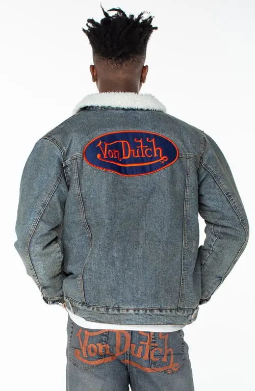 VON DUTCH Piston Denim Trucker Jacket With Faux Shearling Lining