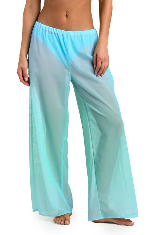 SUNSHINE 79 Ombré Illusions Sheer Wide Leg Mesh Cover-up Pants - Seafoam