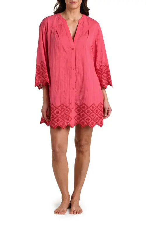 La Blanca Crinkle Collective Cover-up Shirtdress - Guava