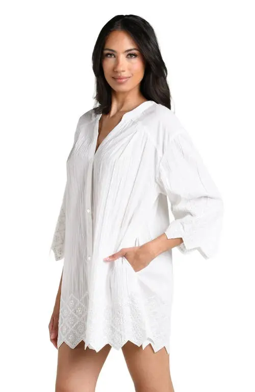 La Blanca Crinkle Collective Cover-up Shirtdress - White