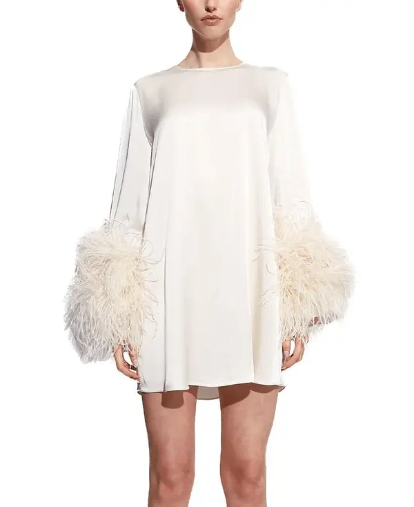 Lapointe Satin Shift Dress With Feathers - Cream