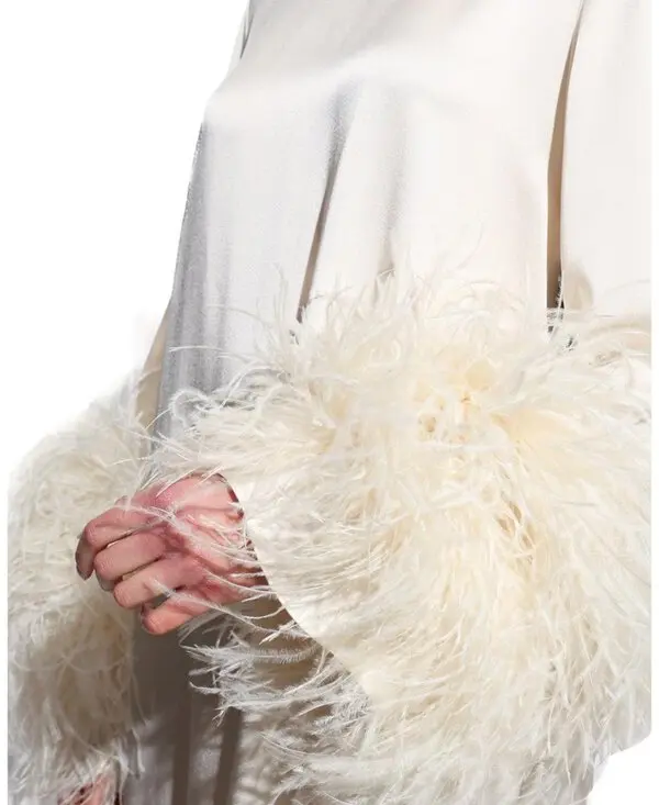 Lapointe Satin Shift Dress With Feathers - Cream