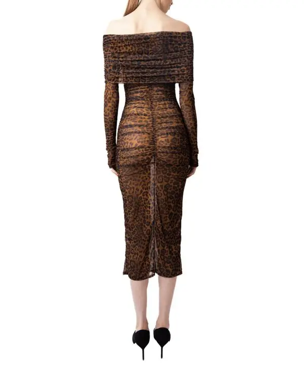 Lapointe Printed Mesh Off Shoulder Midi Dress