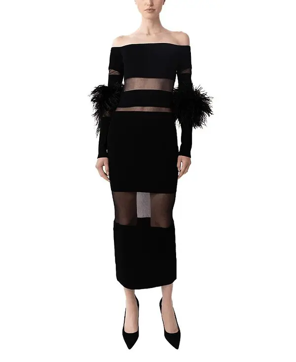 Lapointe Matte Viscose Intarsia Dress With Feathers