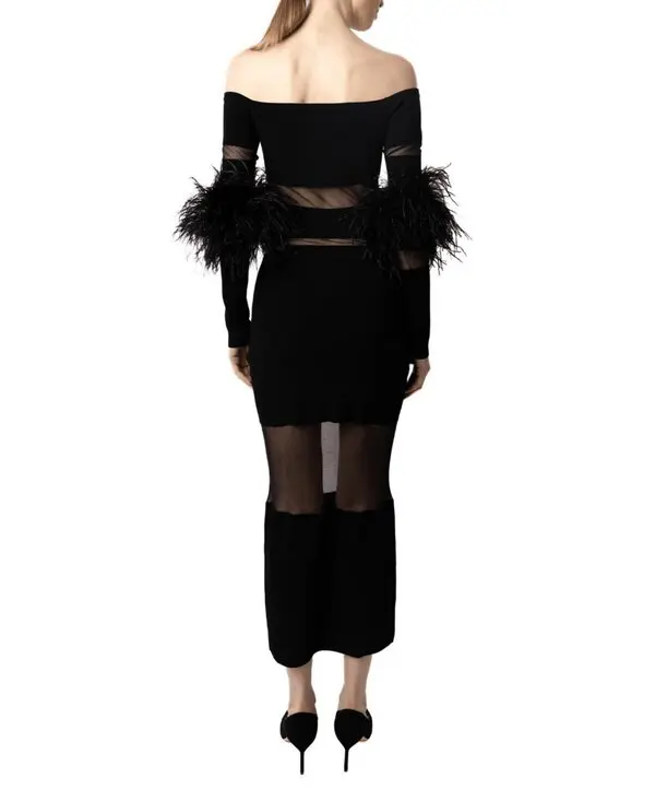 Lapointe Matte Viscose Intarsia Dress With Feathers