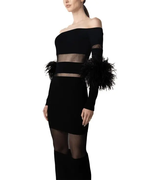 Lapointe Matte Viscose Intarsia Dress With Feathers