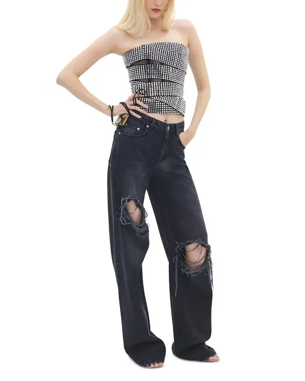 AREA Disco Ball Sequin Embellished Tube Top - Black
