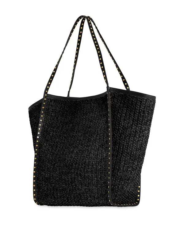Rebecca Minkoff Dylan Raffia Tote Bag With Studded Straps - Black