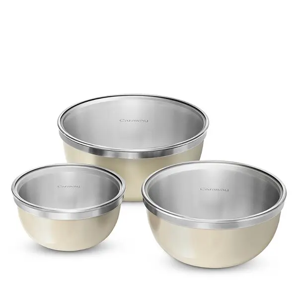 CARAWAY 3 Piece Mixing Bowl And Lid Set - Cream