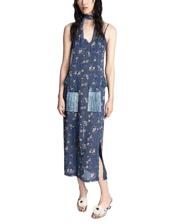 Anna Sui Night Blooming Chiffon Slip Dress - Indigo Multi
