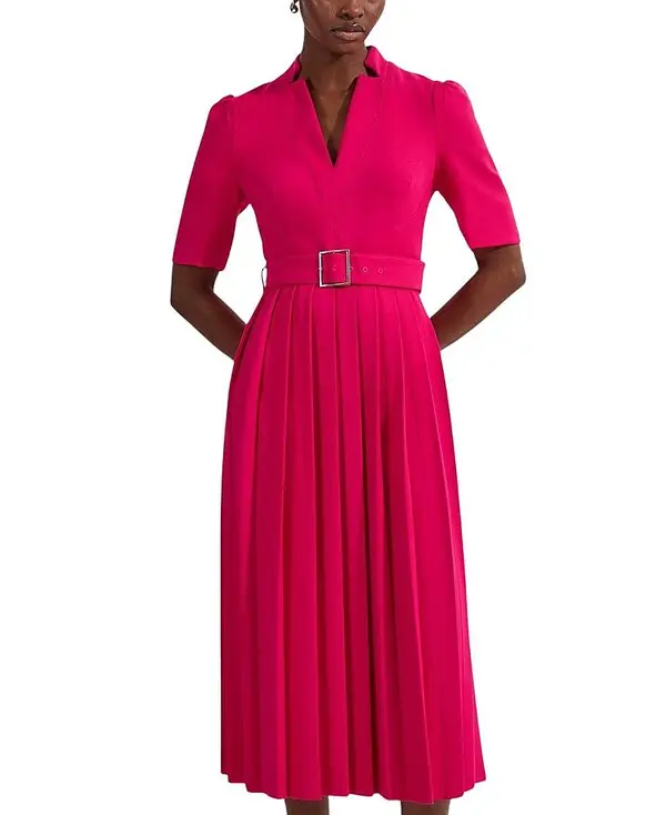 Karen Millen Petite Crepe Pleat Midi Dress - Magenta