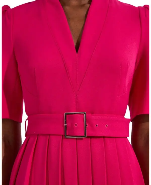 Karen Millen Petite Crepe Pleat Midi Dress - Magenta