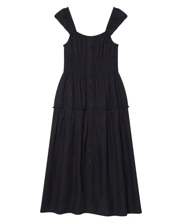 Mint Velvet Cotton Blend Textured Midi Dress - Black