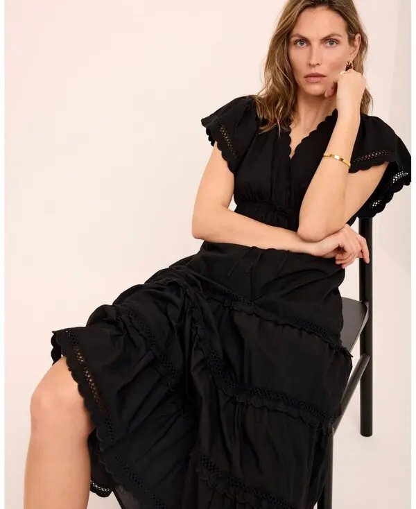 Mint Velvet Cotton Ruffle Maxi Dress - Black