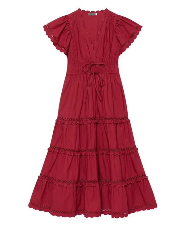 Mint Velvet Cotton Ruffle Maxi Dress - Red