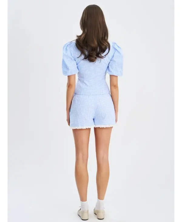 MISS CIRCLE NEW YORK Gingham Bowtie Top - Blue