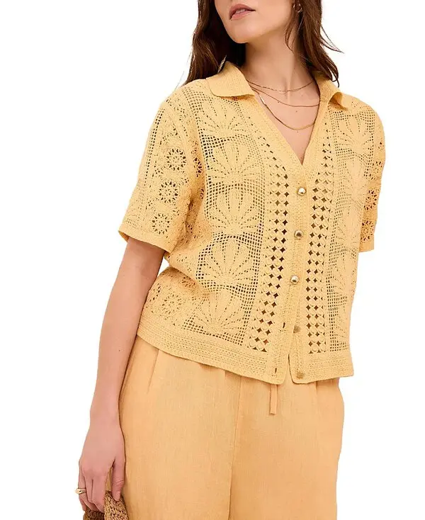Mint Velvet Cotton-blend Crochet Shirt - Yellow
