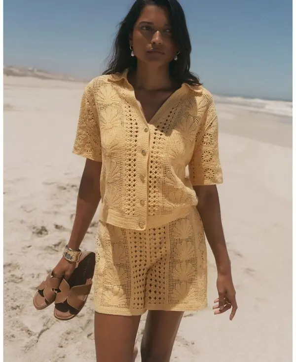 Mint Velvet Cotton-blend Crochet Shirt - Yellow