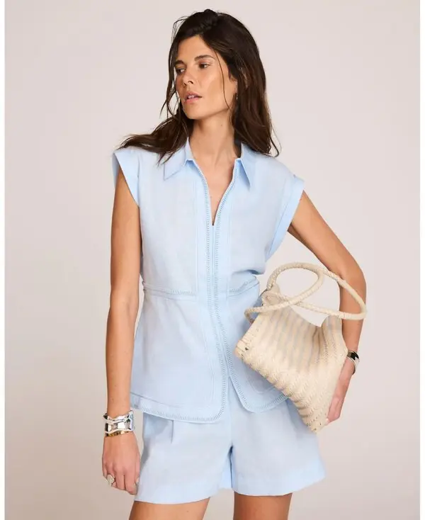 Mint Velvet Linen Sleeveless Shirt - Blue