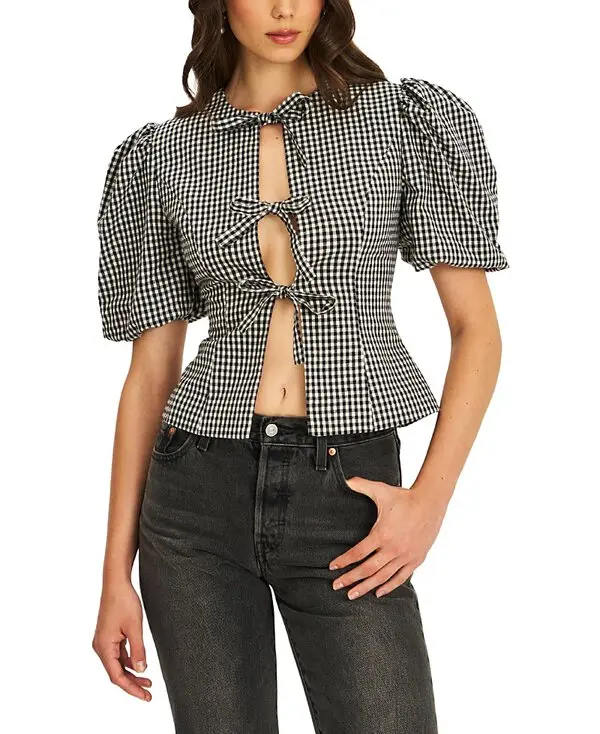 MISS CIRCLE NEW YORK Gingham Bowtie Top - Black