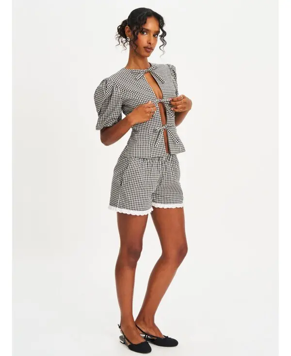 MISS CIRCLE NEW YORK Gingham Bowtie Top - Black