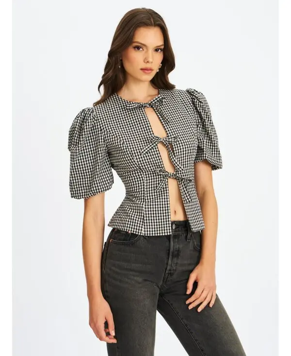 MISS CIRCLE NEW YORK Gingham Bowtie Top - Black