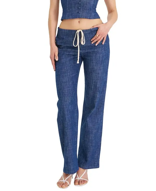 MISS CIRCLE NEW YORK Raffaella Cotton Denim Straight Leg Pants - Blue