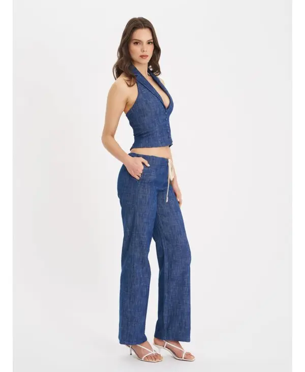 MISS CIRCLE NEW YORK Raffaella Cotton Denim Straight Leg Pants