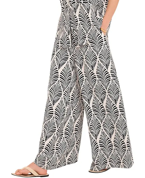 Mint Velvet Leaf Print Wide Leg Trousers - Blue