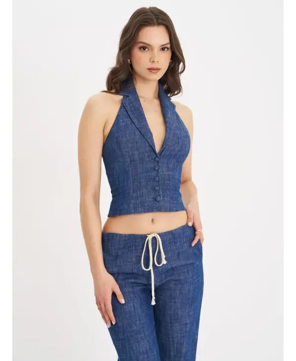 MISS CIRCLE NEW YORK Rafaella Cotton Denim Suit Vest