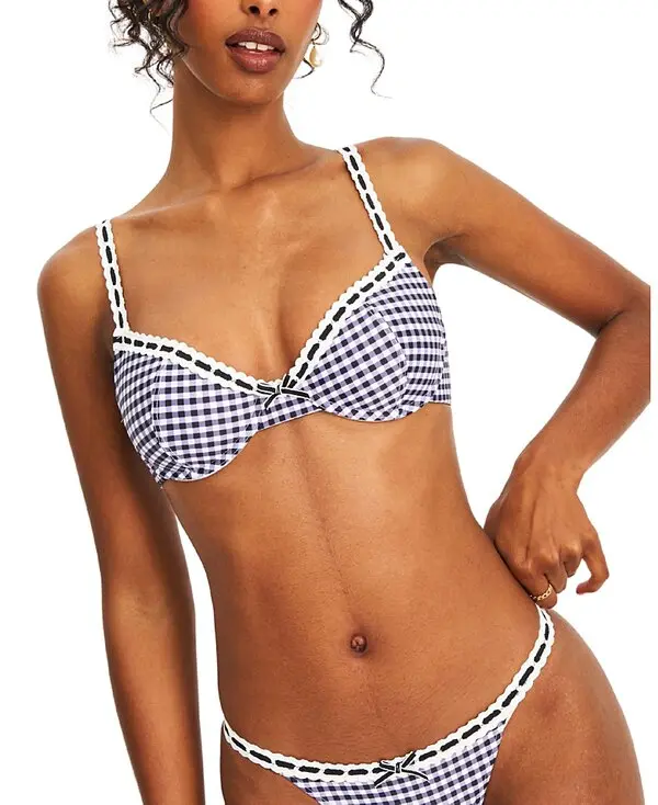 MISS CIRCLE Geneva Gingham Lace Bikini Top - Blue