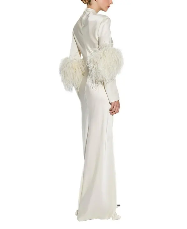 Lapointe Satin Gown With Feathered Sleeves