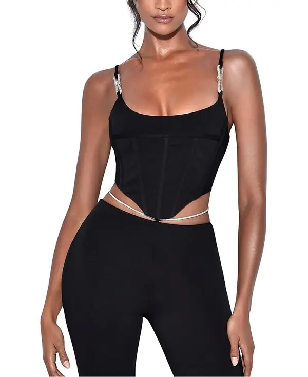 MISS CIRCLE Crystal Strap Corset Top - Black