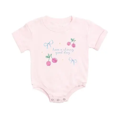 SWEET WINK Cherry Print Short Sleeve Romper - Ballet Pink