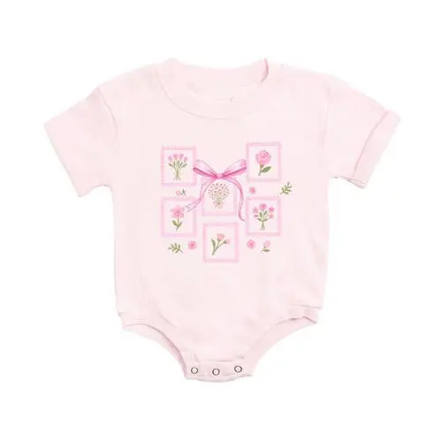 SWEET WINK Bouquet Bow Short Sleeve Romper - Ballet Pink